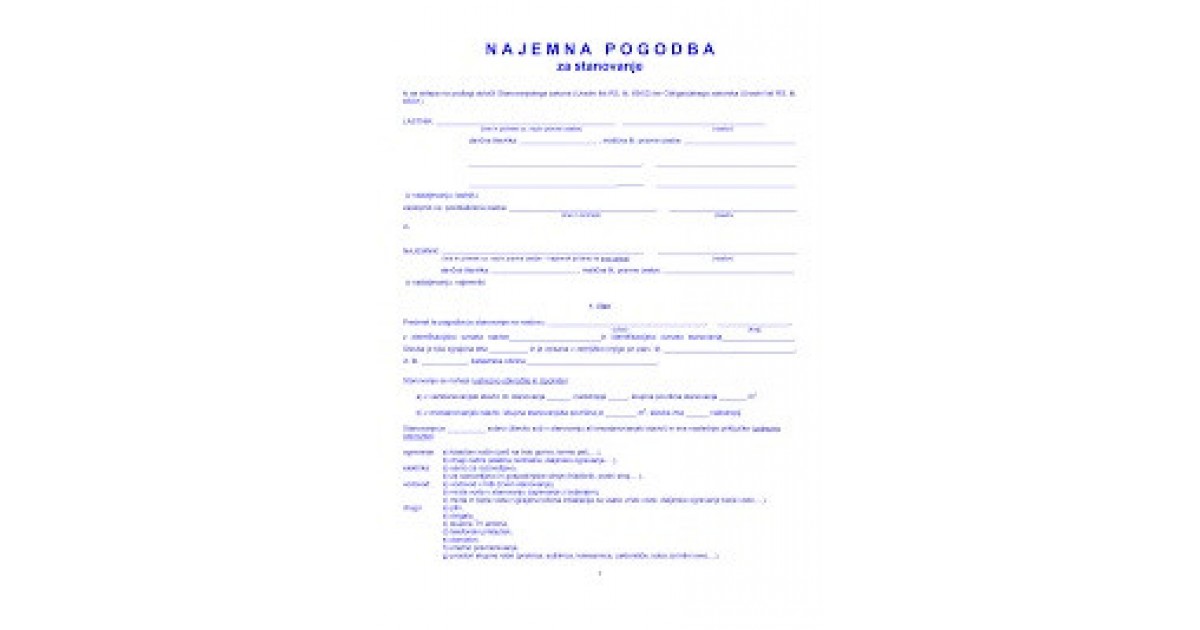 Obrazec 0,74 najemna pogodba za stanovanje